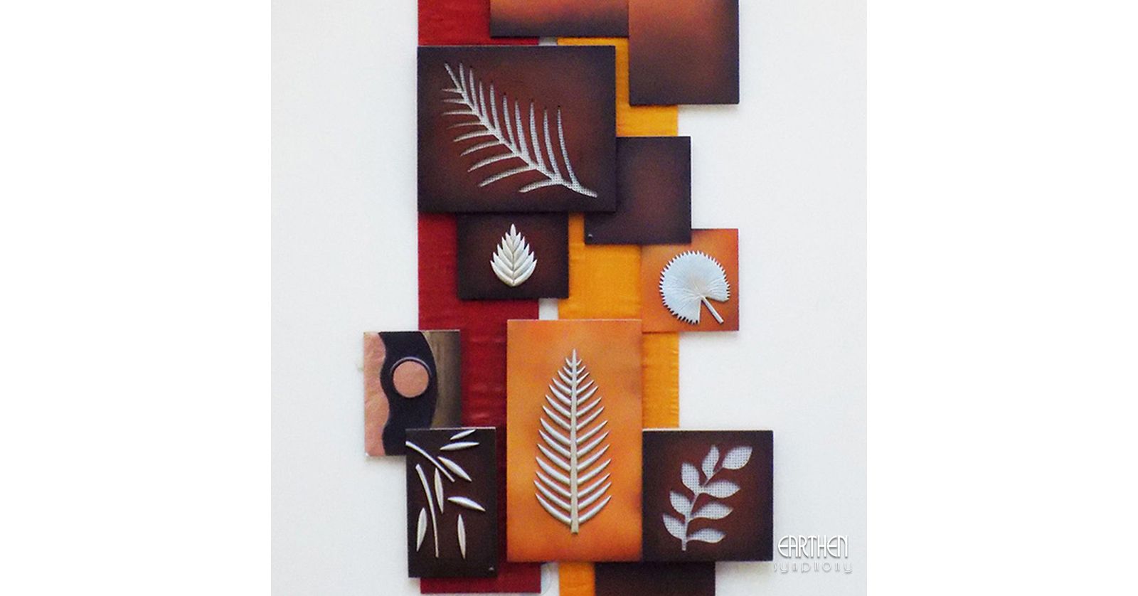 Vertical Compositions Artwork on Wood and Silk with Leaf | Earthen Symphony